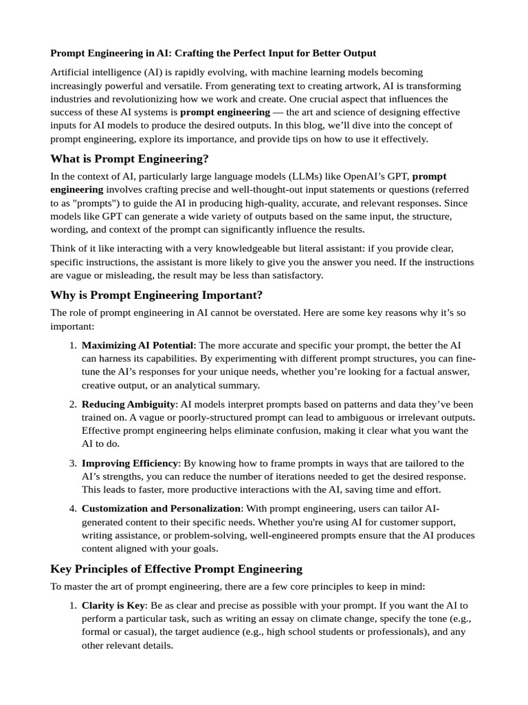 Prompt Engineering in AI | PDF | Artificial Intelligence | Intelligence ...
