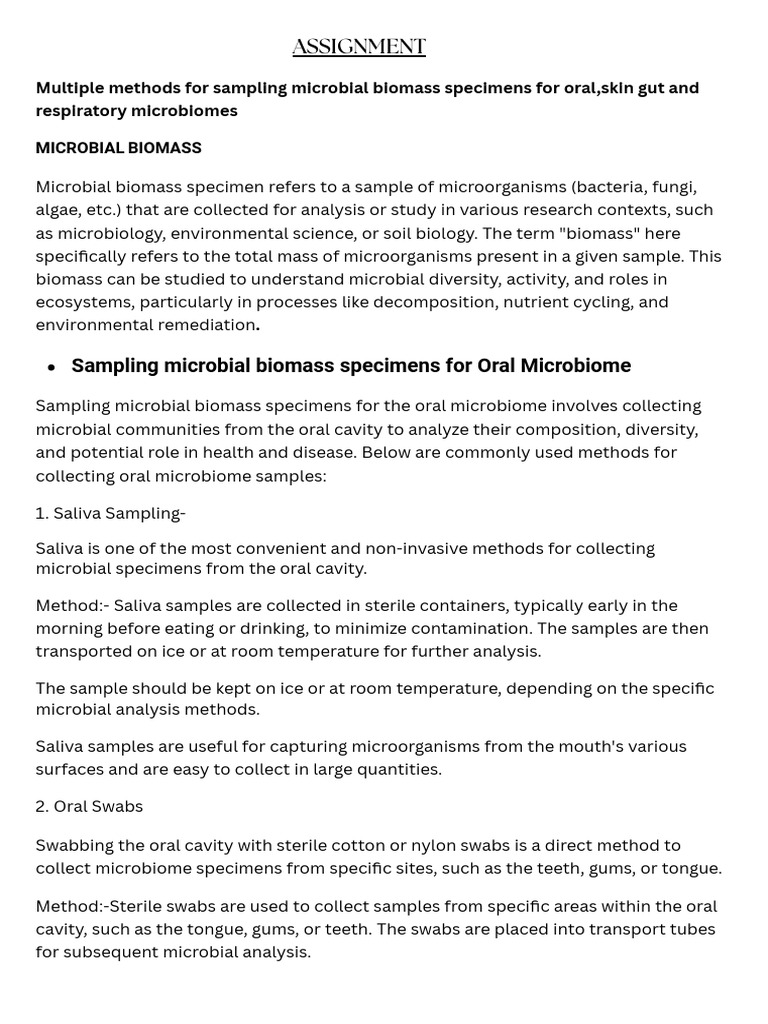 Multiple Methods For Sampling Microbial Biomass Specimens For Oral ...