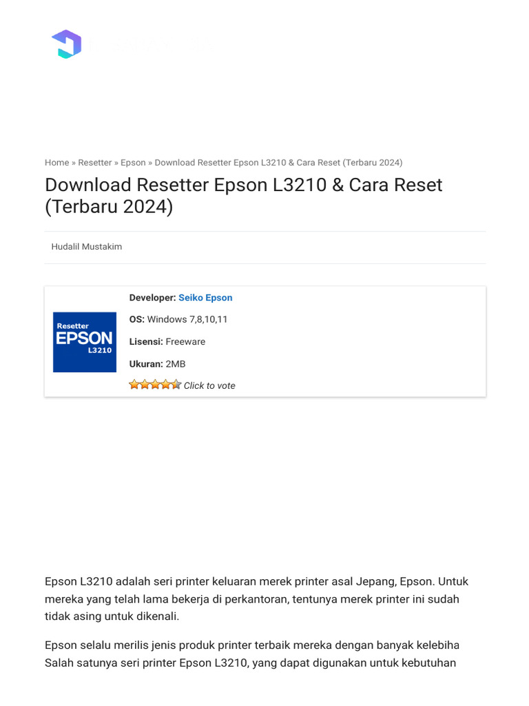 Resetter Epson L3210 & Cara Reset (Terbaru 2024) | PDF