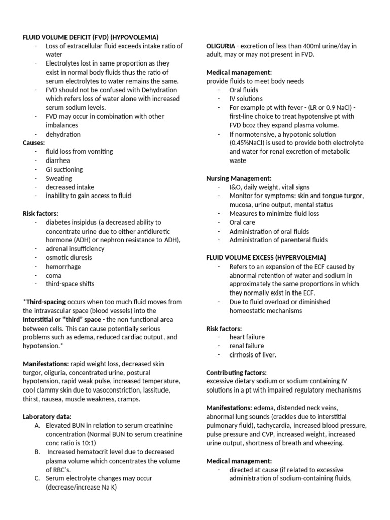 Fluid Volume Deficit and Excess Overview | PDF | Medical Specialties ...