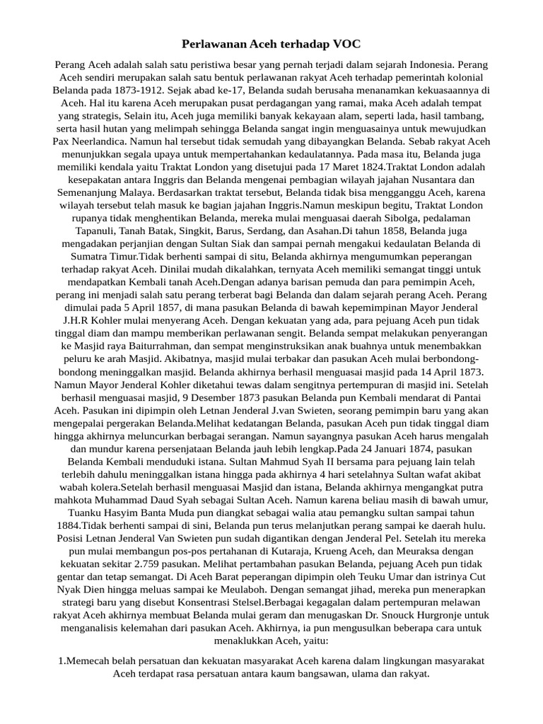 Perlawanan Aceh terhadap VOC | PDF