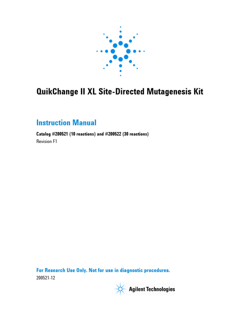 QuikChange II XL Mutagenesis Kit Manual | PDF | Primer (Molecular ...