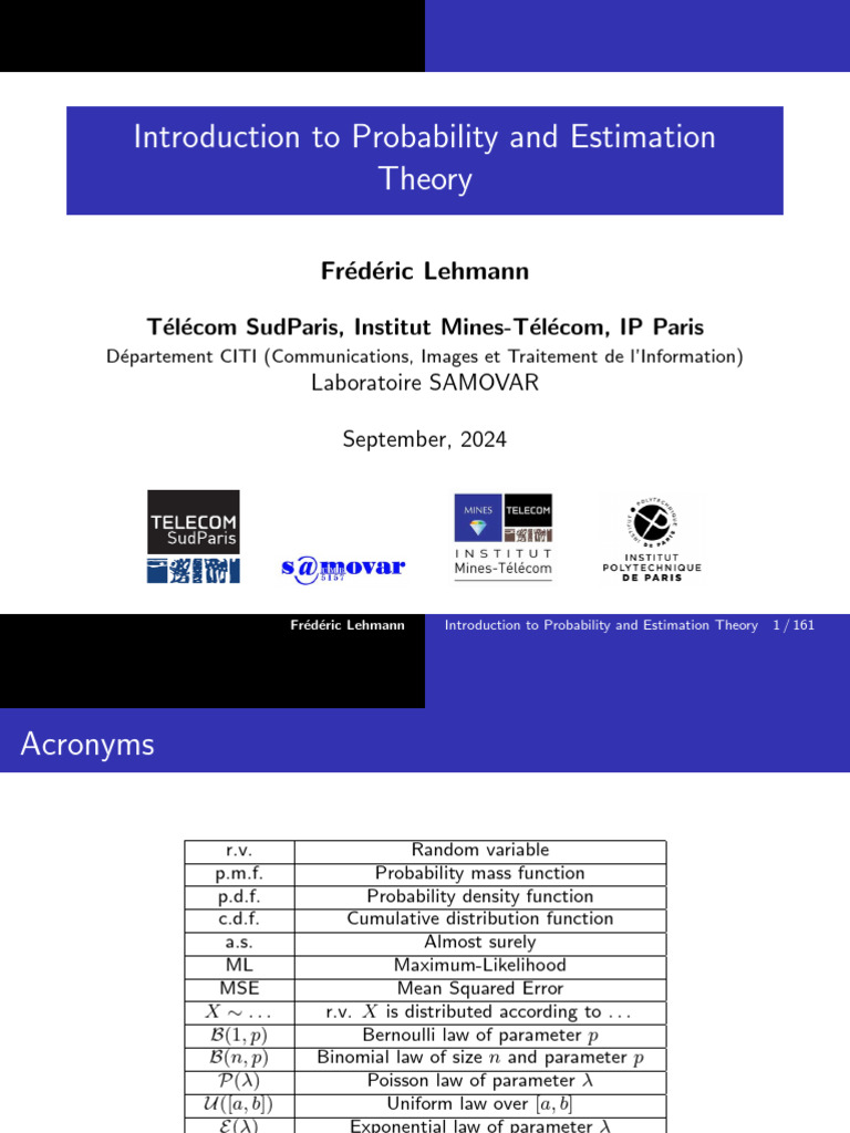 Introduction To Probability and Estimation Theory | PDF | Probability Theory | Probability ...