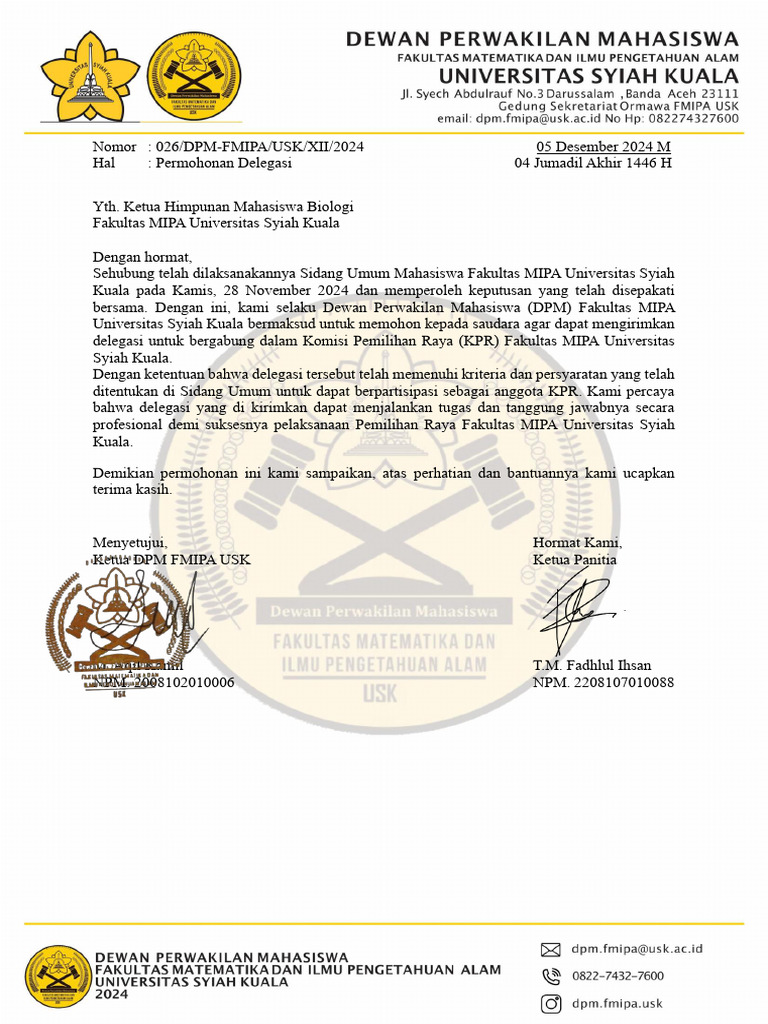 026-Surat Permohonan Delegasi KPR HMB | PDF