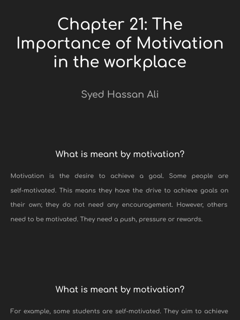 Chapter 21 - The Importance of Motivation in The Workplace | PDF ...