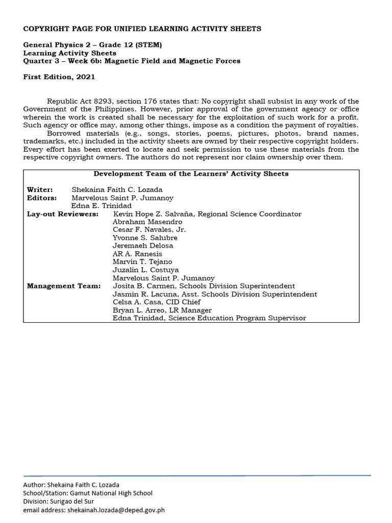 GP2_Q3_Week-6b | PDF | Force | Magnetic Field