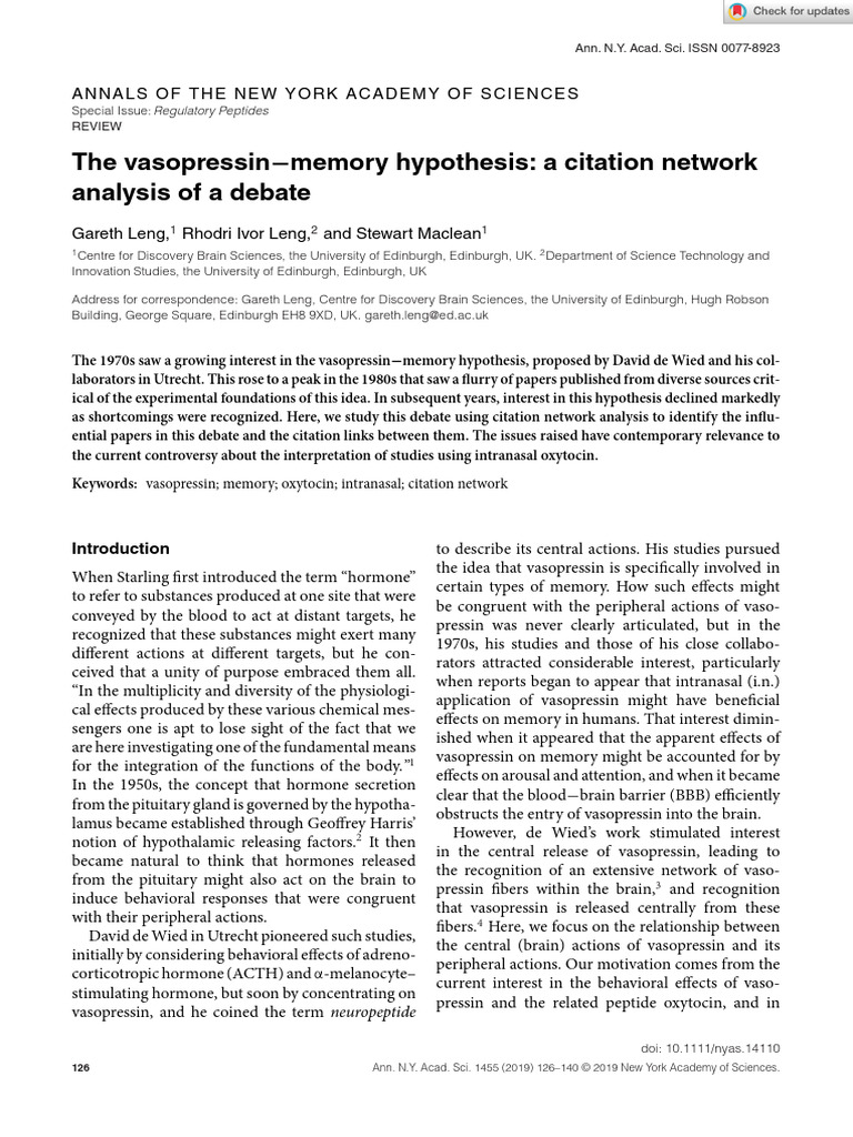 Annals of the New York Academy of Sciences - 2019 - Leng - The Vasopressin Memory Hypothesis a ...