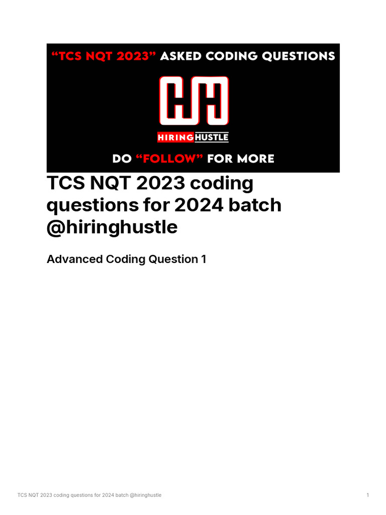 TCS NQT 2023 Coding Questions For 2024 Batch @hiri | PDF