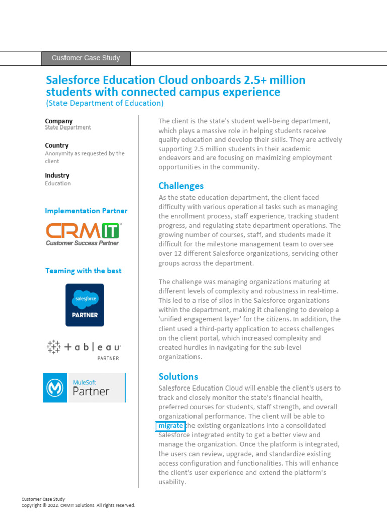 Salesforce Education Cloud Connected Campus Experience Case Study CRMIT ...