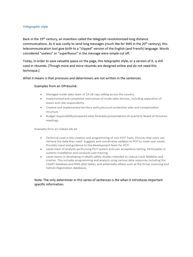 Telegraphic Style | PDF