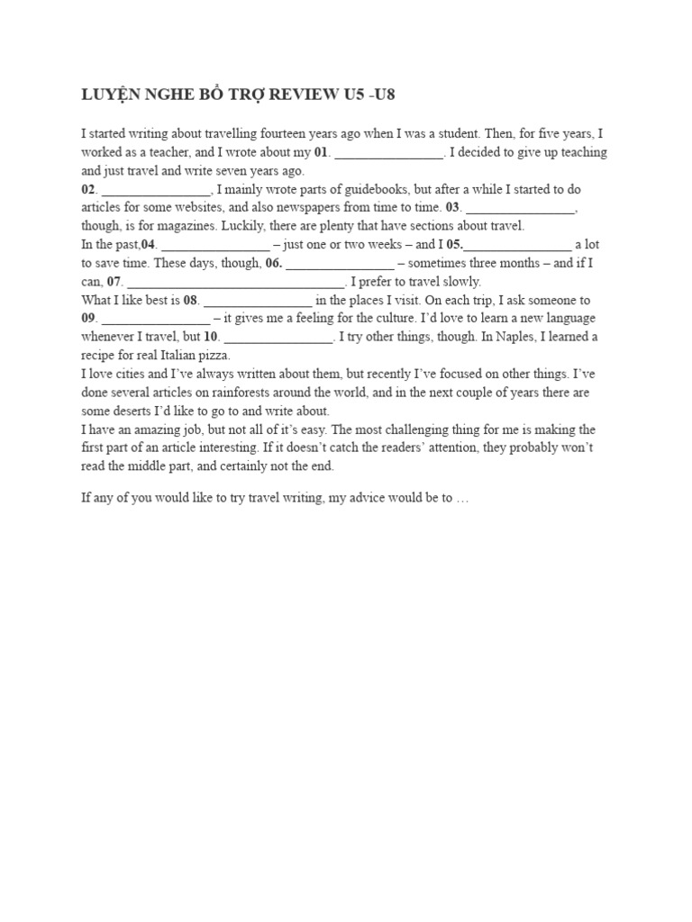 Luyện Nghe Bổ Trợ Review U5 - U8 | PDF