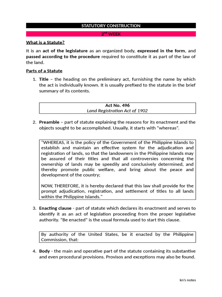 StatCon Midterm Coverage - Notes by KN | PDF | Statutory Interpretation ...