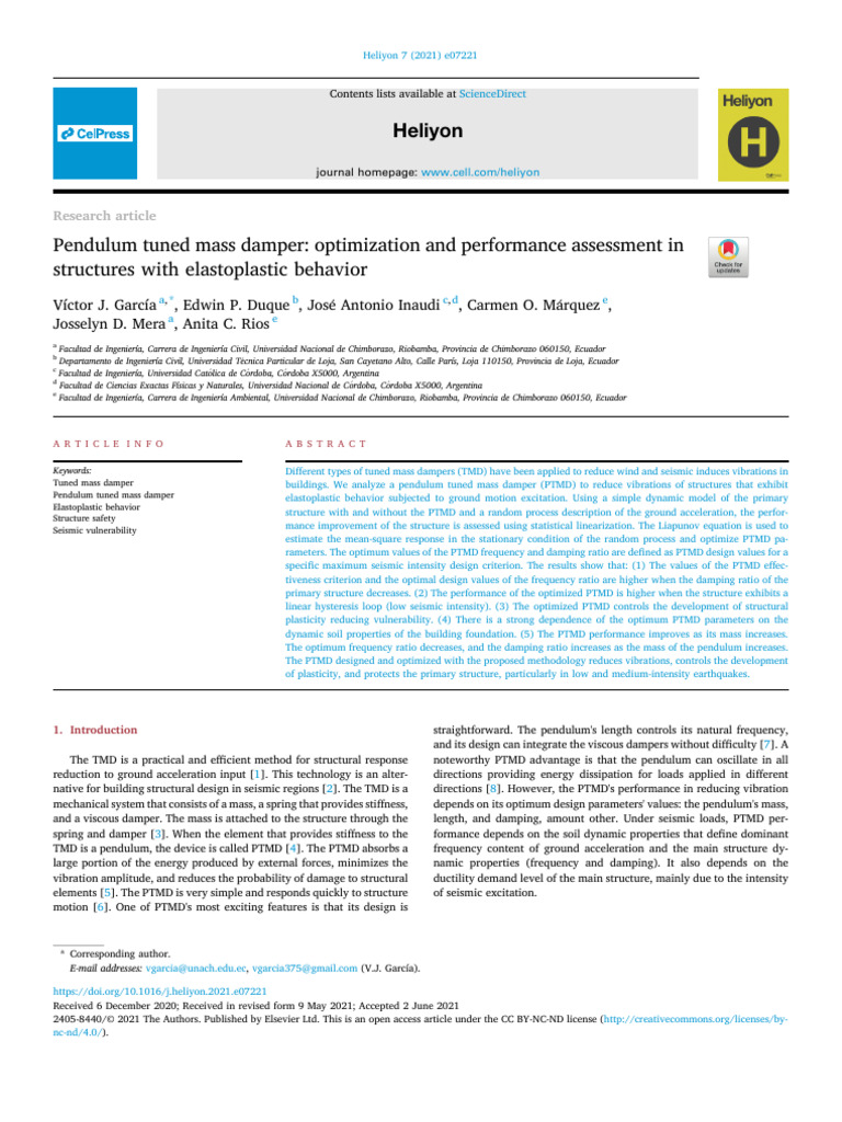 Optimizing Pendulum Tuned Mass Dampers | PDF | Damping | Spectral Density