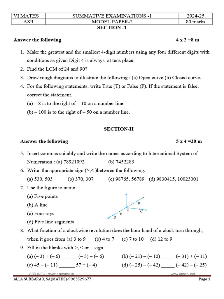 GSR Maths Model Paper 2024-25 | PDF | Triangle | Mathematics
