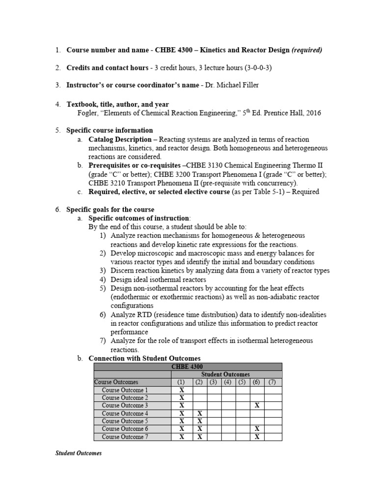 Georgia Tech Chbe - 4300kinetics - and - Reactor - Design - 0 | PDF | Chemical Reactor ...