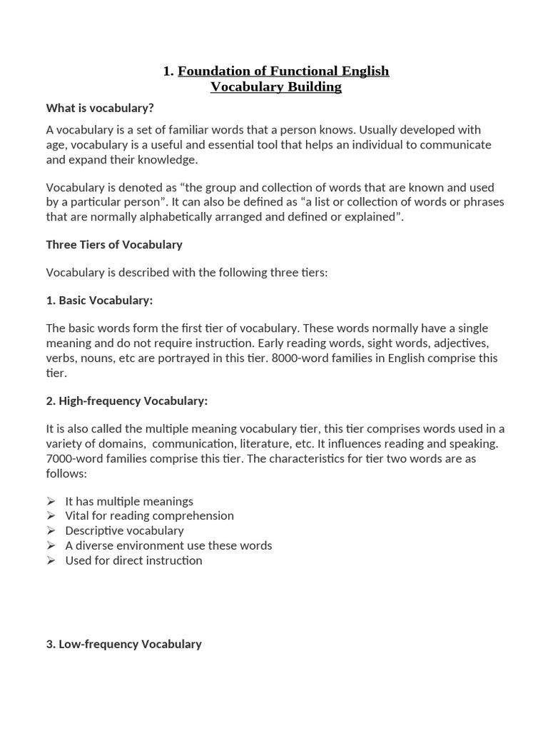 Foundations of Functional English Vocabulary | PDF | Vocabulary ...