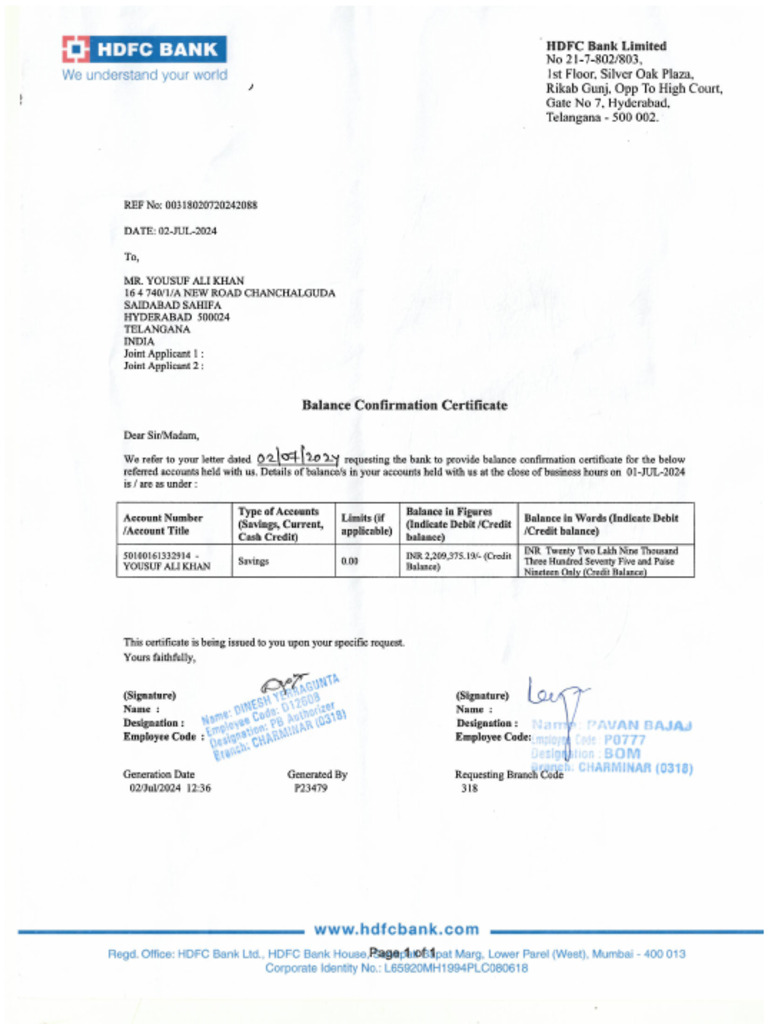 Balance Certificate-1 | PDF