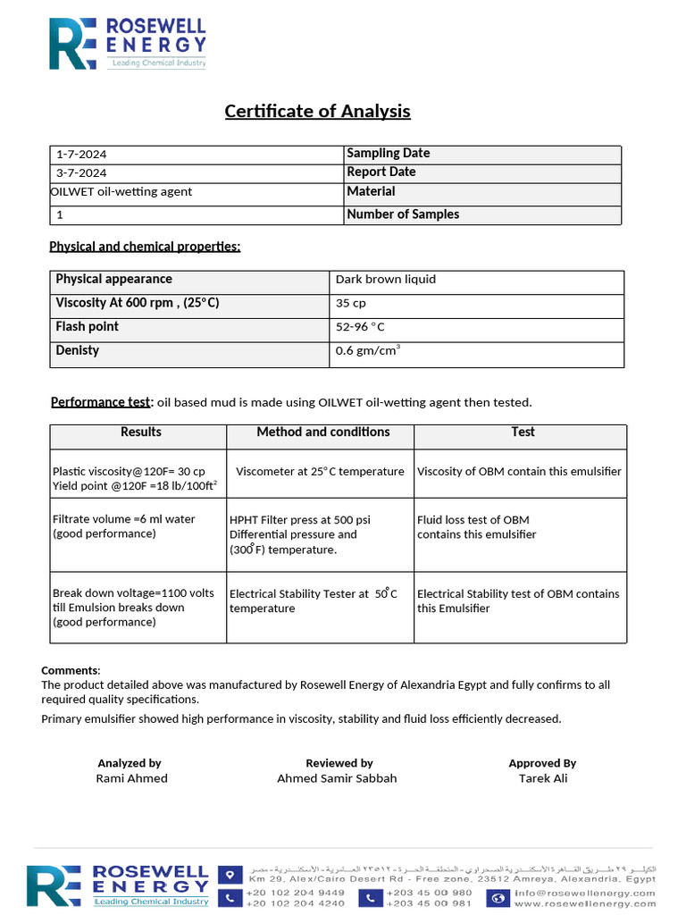 COA ( OILWET ) Oil-wetting Agent | PDF