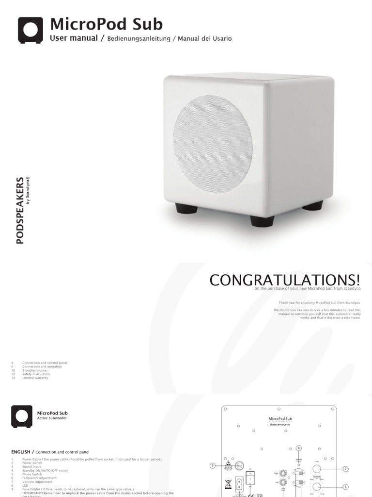 MicroPod_Sub-manual | PDF | Loudspeaker | Ac Power Plugs And Sockets