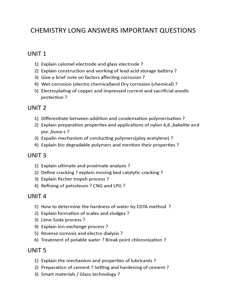 Chemistry Long Answers Important Questions | PDF