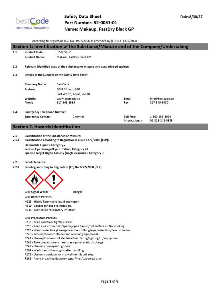 52-0051-01 Makeup, FastDry Black GP, Safety Data Sheet | PDF ...