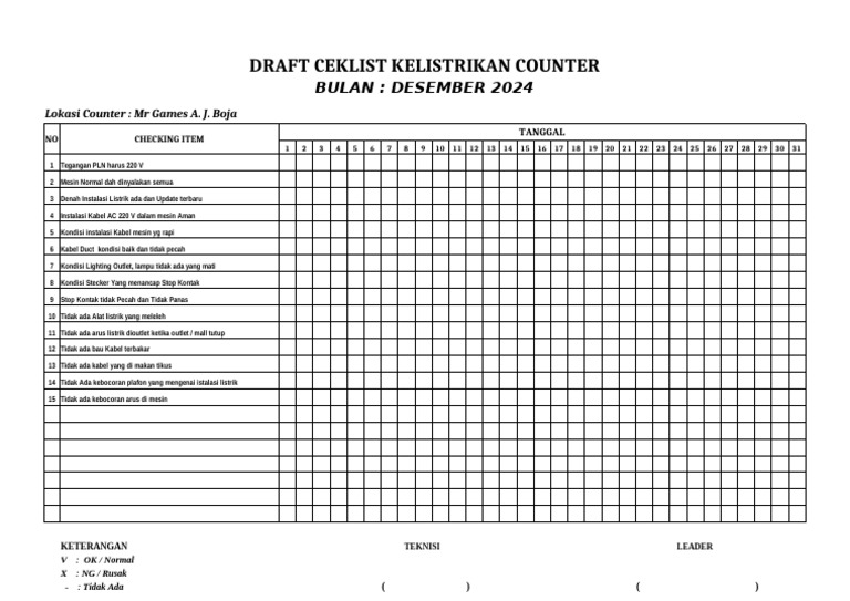 Ceklist Kelistrikan New | PDF