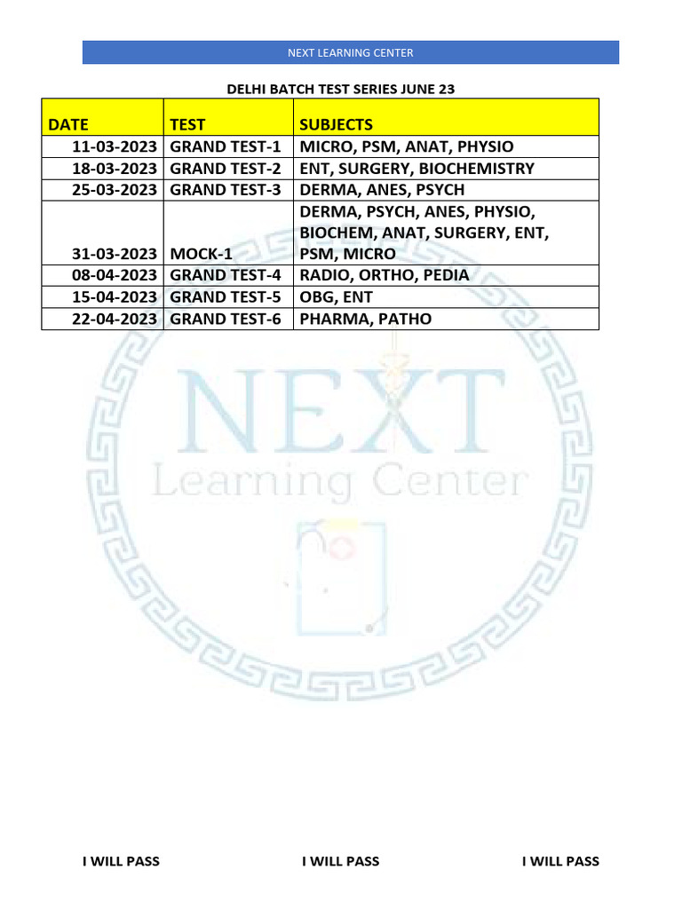 Offline Batch Test Series Schedule | PDF