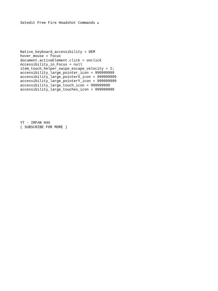 Setedit Free Fire Headshot Commands ? | PDF