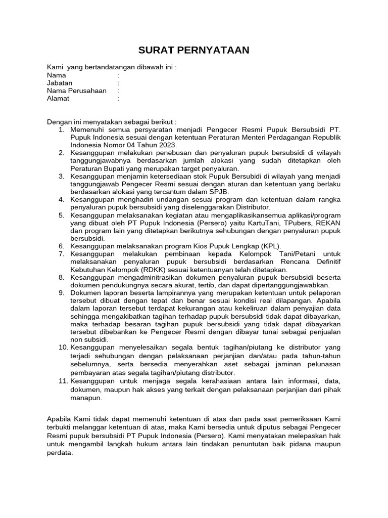 Surat Pernyataan KPL 2025 | PDF