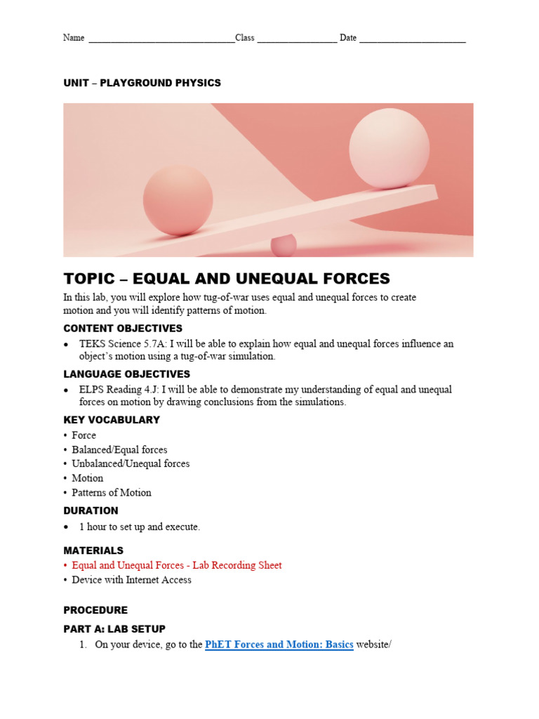 Tug-of-War: Exploring Forces Lab | PDF | Force
