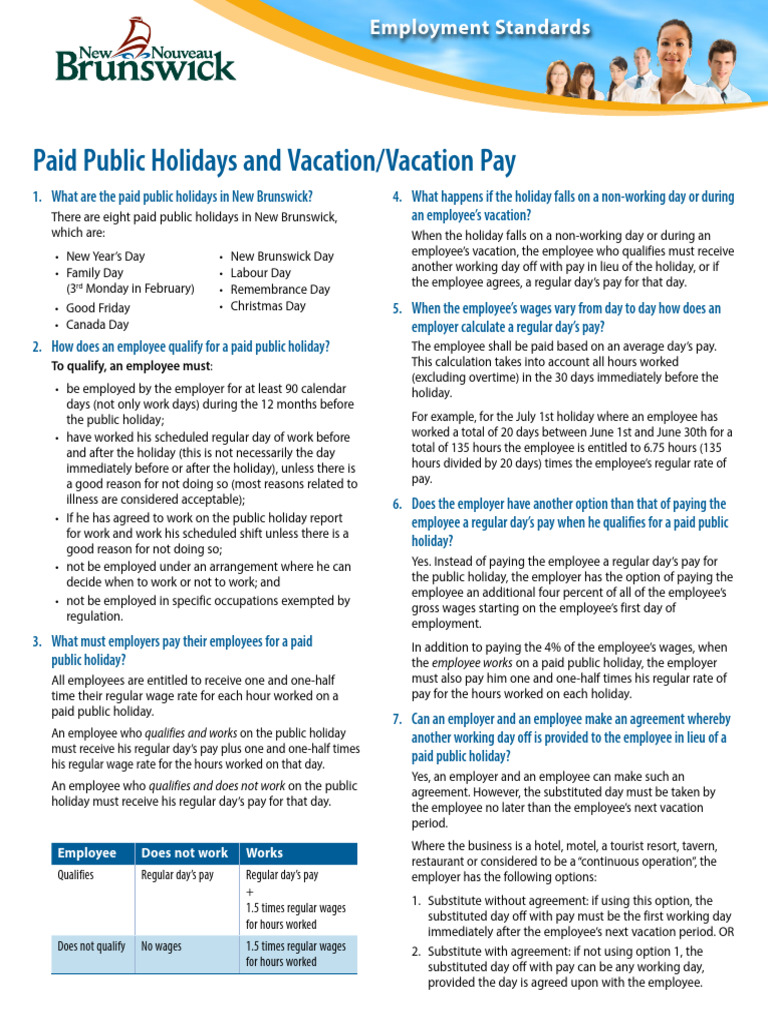 NB Employment Standards: Holidays & Vacation | PDF | Employment | Labor