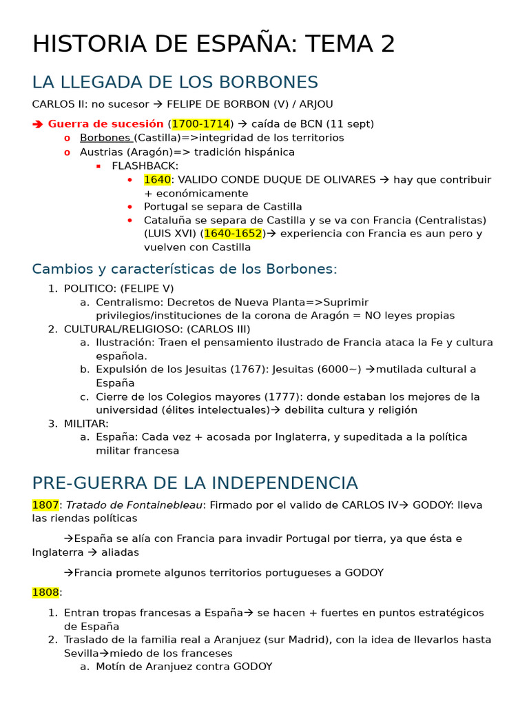 Historia de España: Los Borbones y la Independencia | PDF | Guerra ...