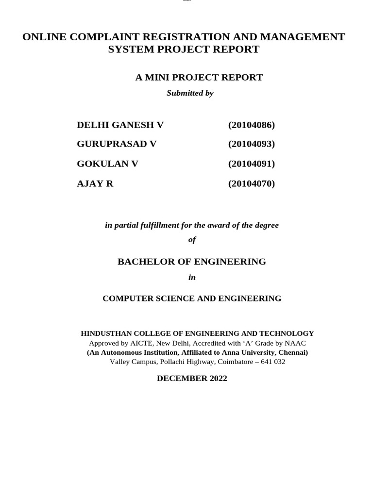 mini-project-online-complaint | PDF | Databases | System mini-project-online-complaint | PDF | Databases | System