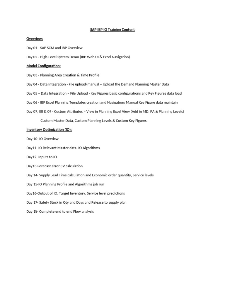 SAP IBP IO Training Content | PDF