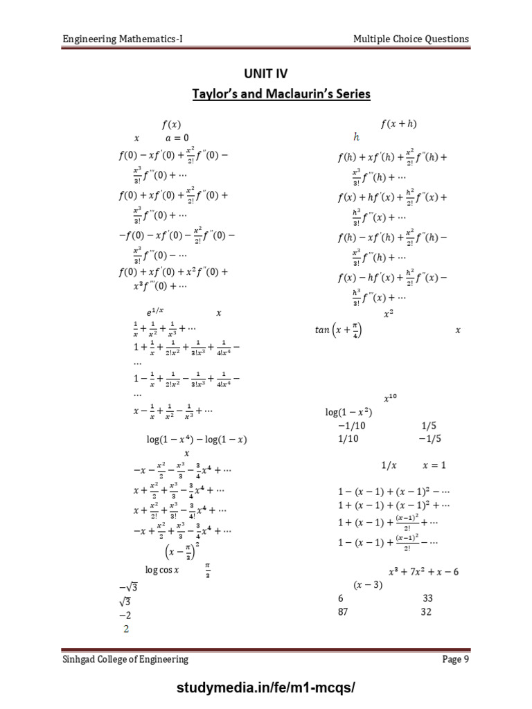 StudyMedia.in _ M1 Unit 1 MCQs | PDF | Analysis | Functions And Mappings
