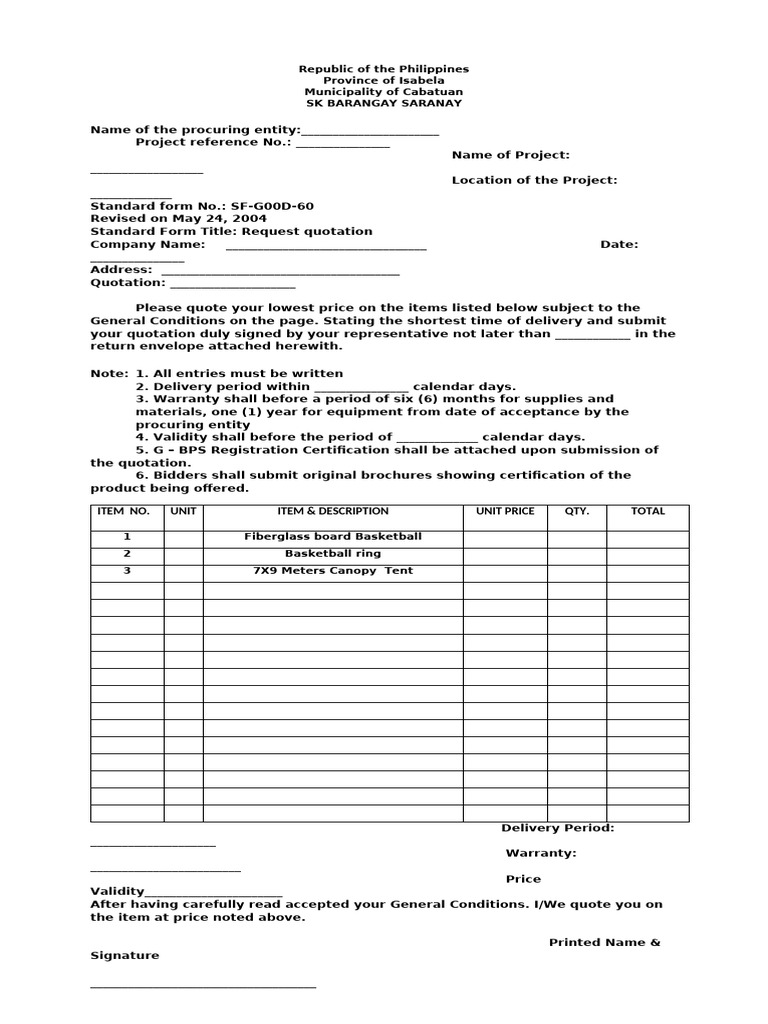 Barangay Canvass Form Template | PDF