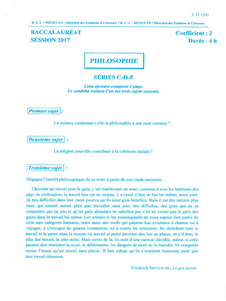 Bac D Philo 2017 | PDF