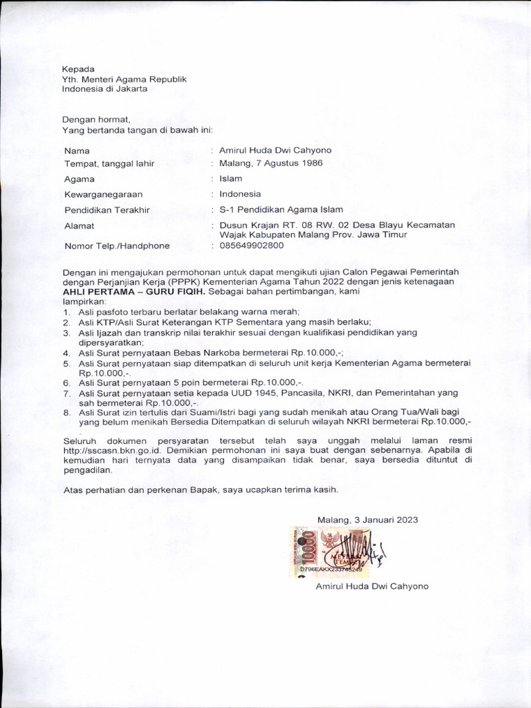 SURAT LAMARAN PAK AMIR | PDF