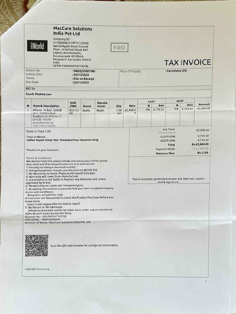 iPhone 14 Bill | PDF