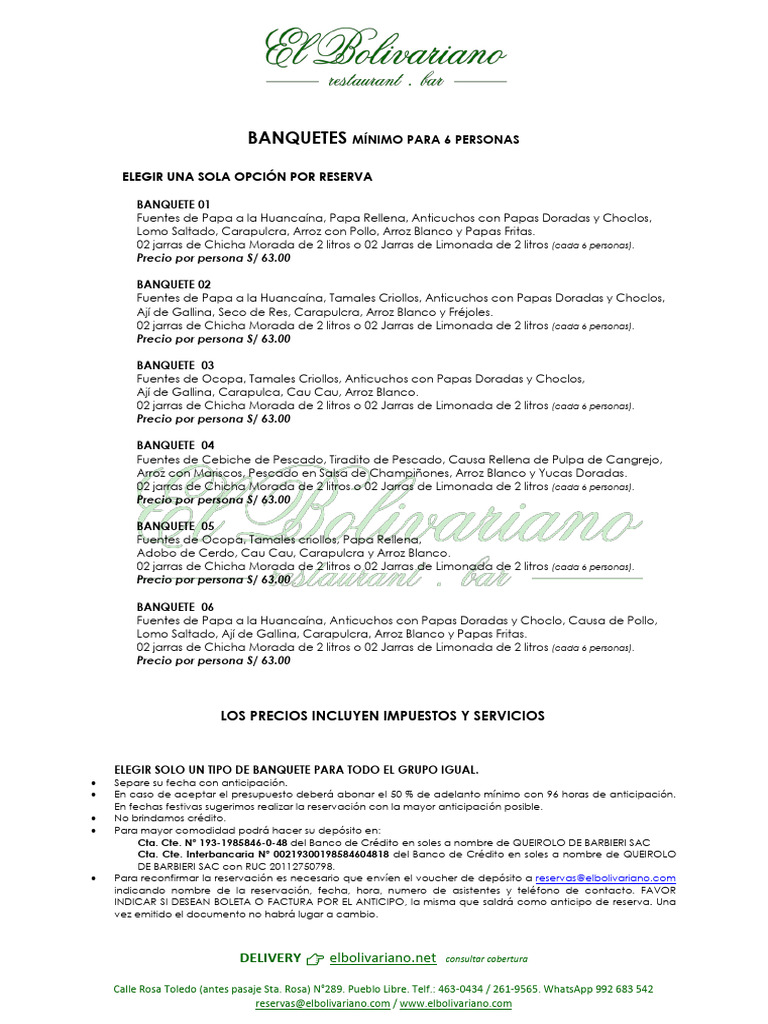 LISTA DE BANQUETES Oct2022 1 | PDF | Cocinando | Comida y bebida
