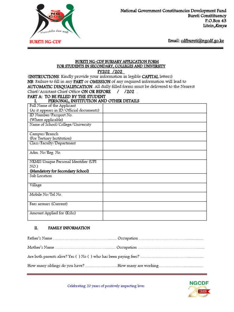 Bureti NGCDF Bursary Form 2024-25 | PDF | Government And Personhood
