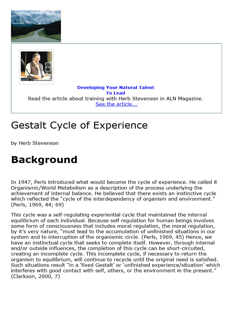 Gestalt Cycle of Experience _ Cleveland Consulting Group, Inc. | PDF | Gestalt Therapy | Experience