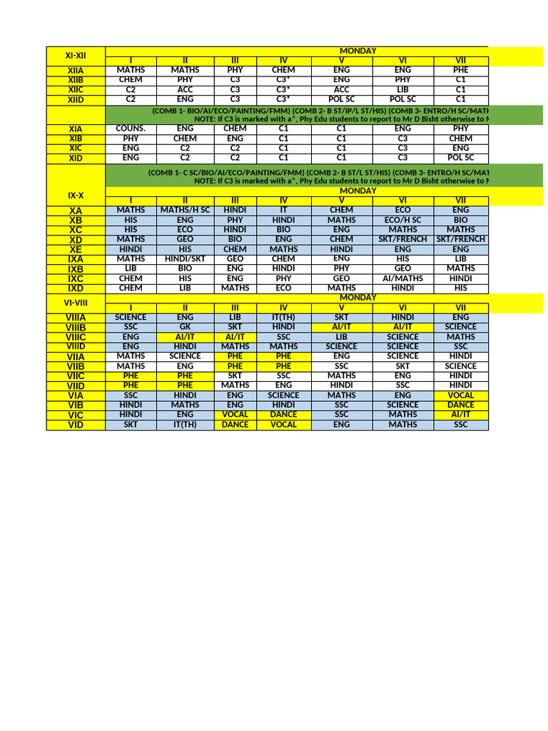 Class Time Table 2024 25 As On 1 Aug 24 | PDF