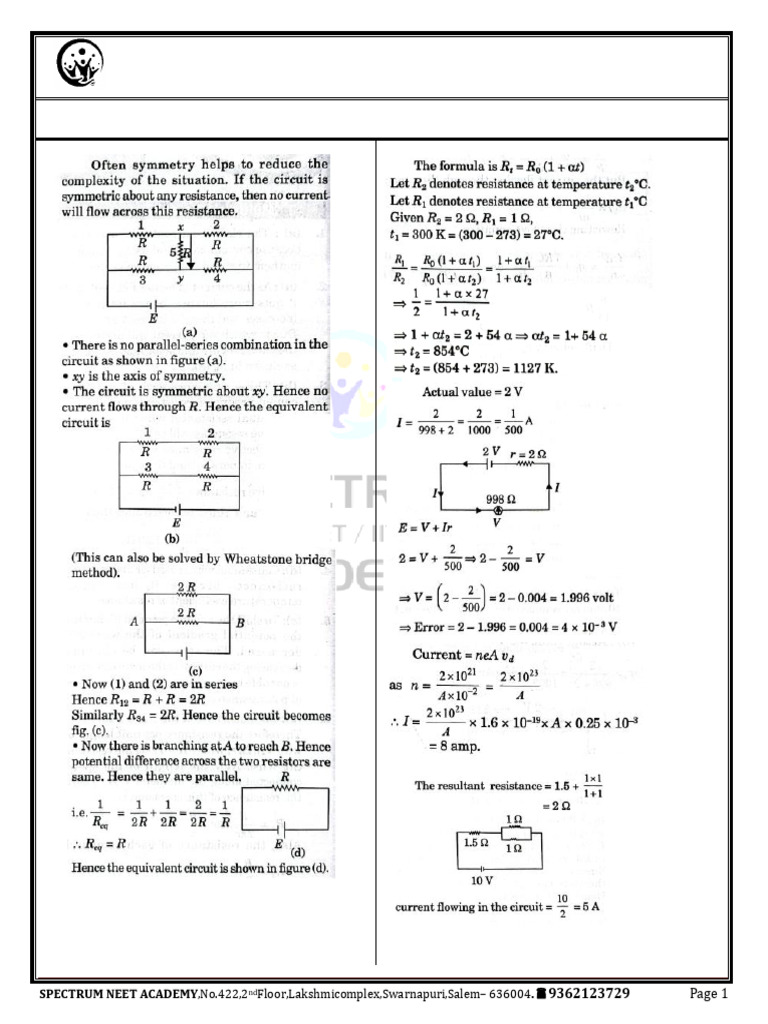Current Electricity-Solution | PDF