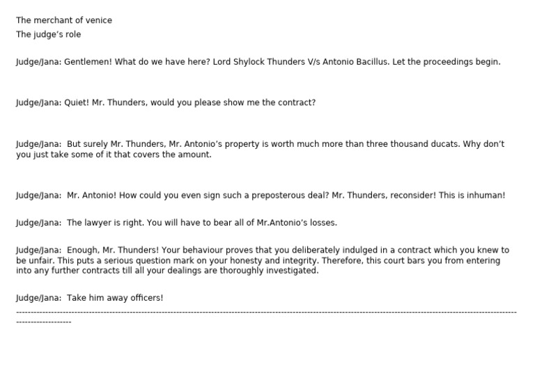 judge's role- the merchant of venice | PDF