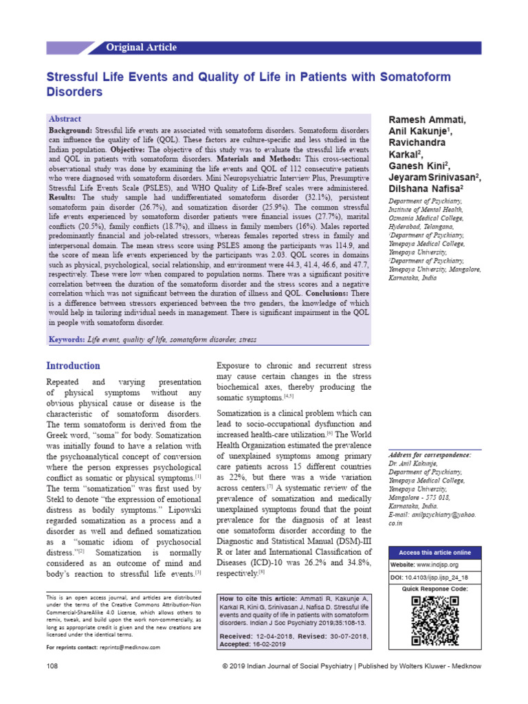 Stressful Life Events and Quality of Life In.3 | PDF | Mental Disorder ...
