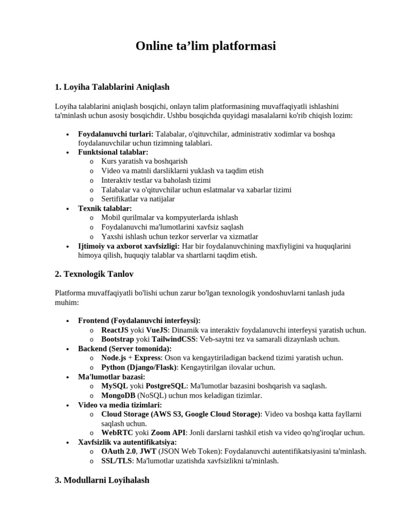 Online Talim Platformasi | PDF