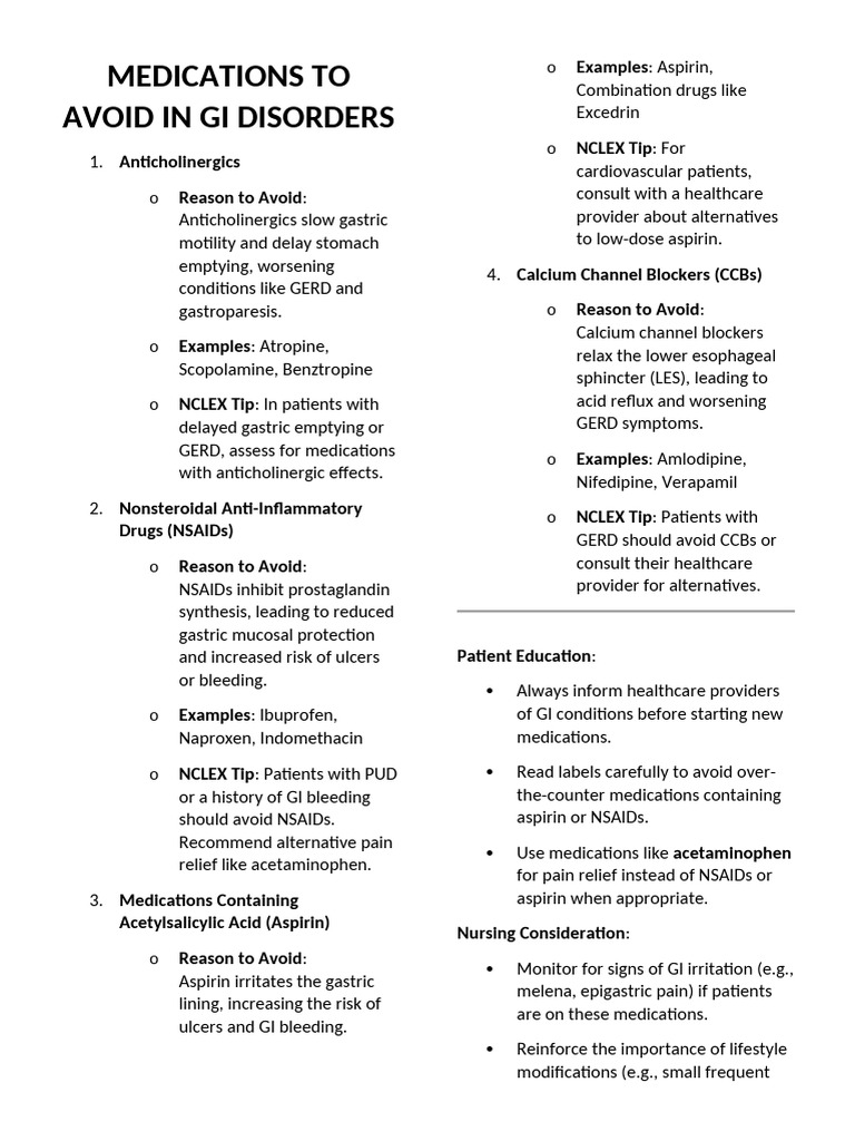 Medications To Avoid in Gi Disorders | PDF | Nonsteroidal Anti ...