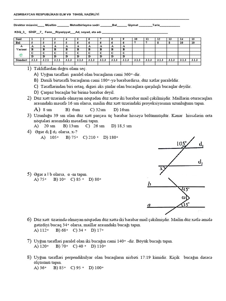 7 Sinif KSQ 3 Z. Gülmirə | PDF