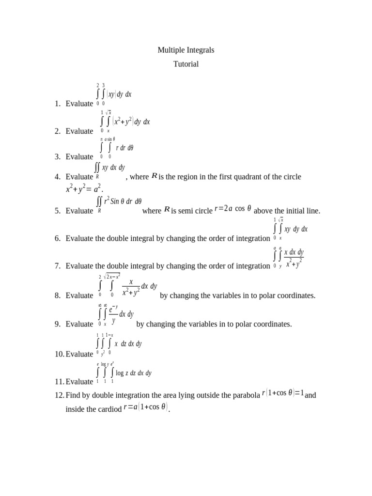 Multiple Integrals Turotial | PDF